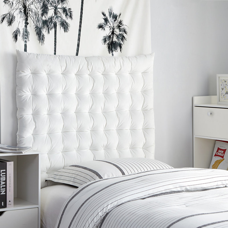 DormCo Rainha Cushion Tufted College Headboard White Velvet